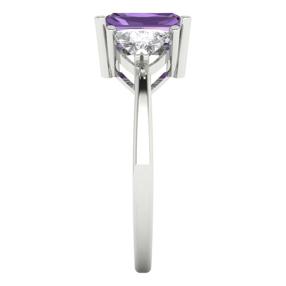 3.0ct Emerald cut 3 stone Solitaire Simulated Alexandrite Engagement Wedding Anniversary Bridal Ring 14k White Gold 7.5