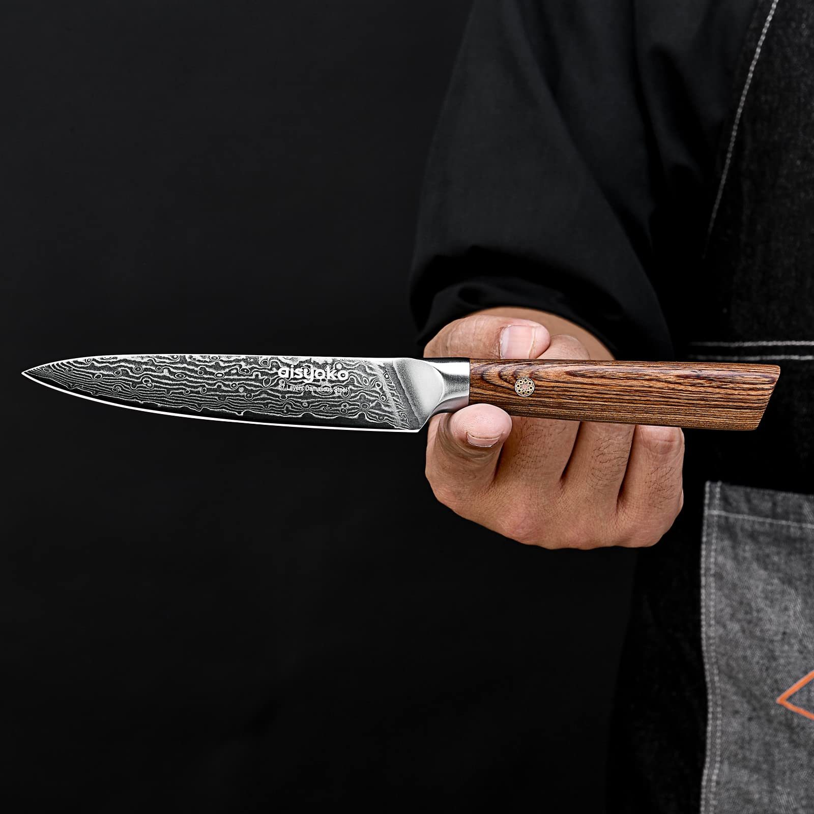 aisyoko Paring knife 5 inch sharp fruit utility knife-Japanese VG-10 super steel 67 layer Damascus steel knife-for carving and peeling-luxury gift box with color wooden handle-with scabbard