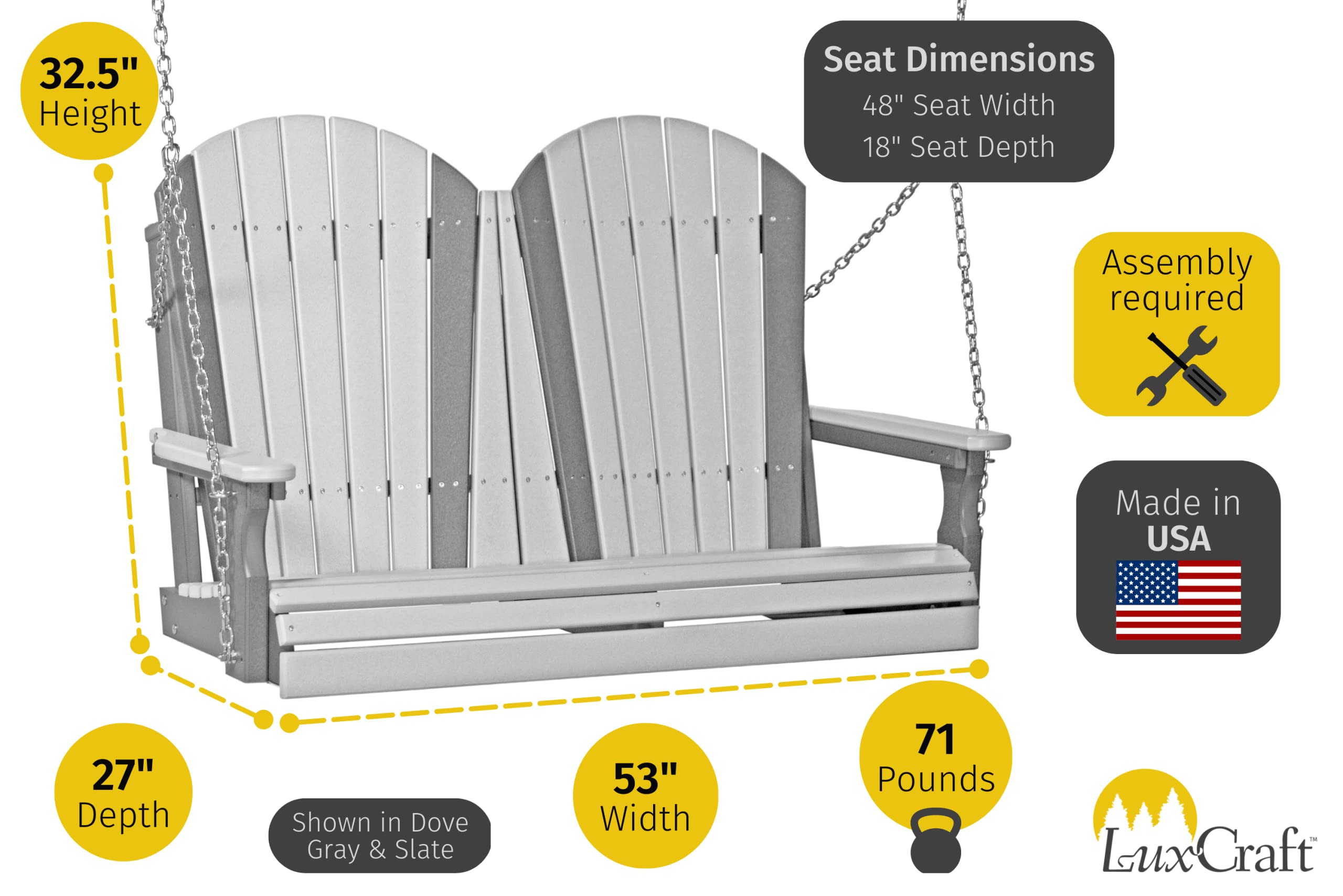 LuxCraft 4' Adirondack Swing - Available in 22 Colors