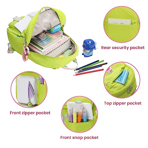 AUOBAG Backpacks for Girls Backpack for School Suitable Ages 6-8 Kids - Pass CPSC Certified - Gift Cute Pendant (Green)