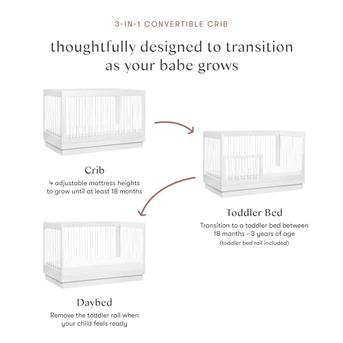 Babyletto Harlow Acrylic 3-in-1 Convertible Crib with Toddler Bed Conversion Kit in White with Acrylic Slats, Greenguard Gold Certified