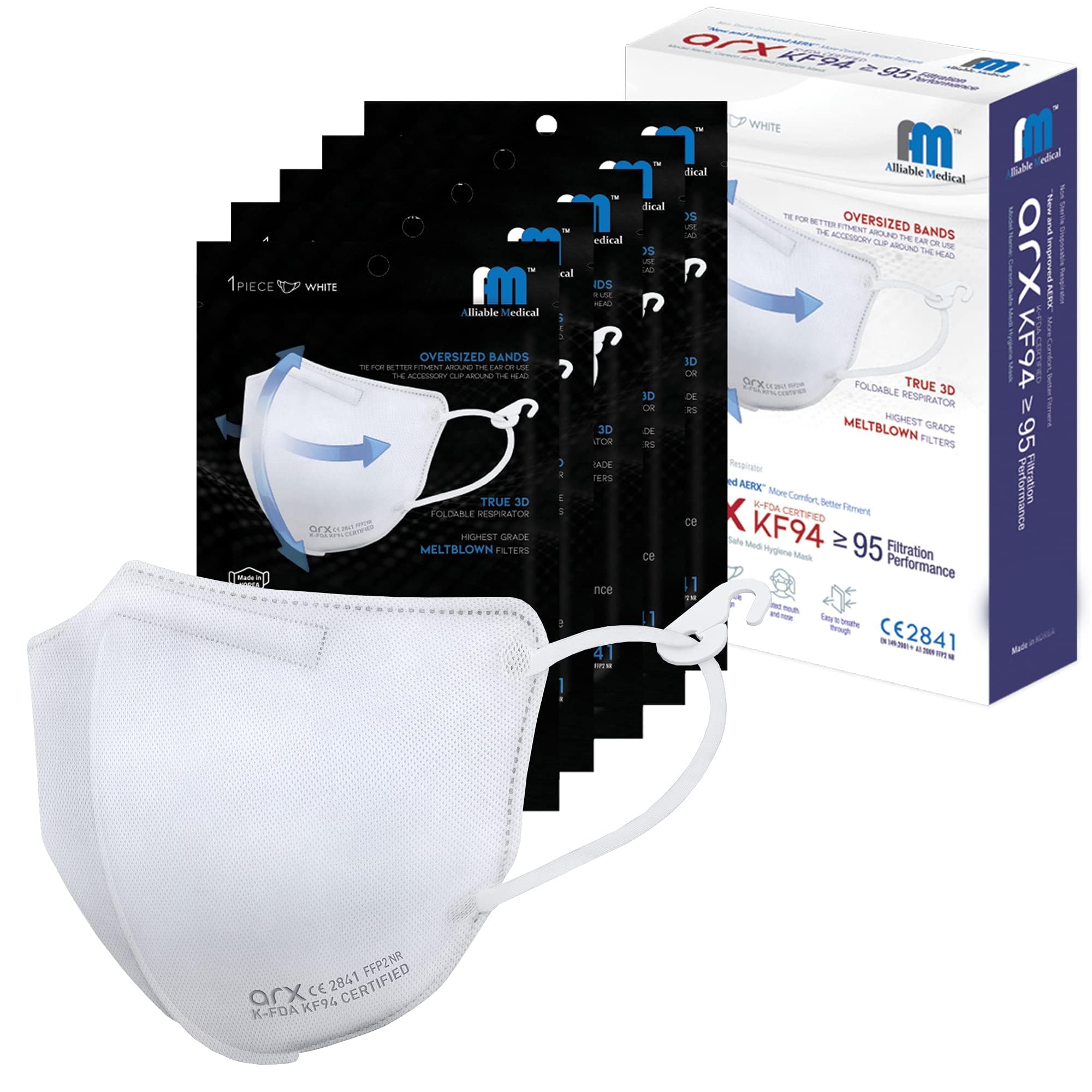 Alliable Medical [5 Pack- ADULT SIZE: MEDIUM - Individually Packaged Cup Shaped Face Mask-PROTECTION FROM FINE DUST AND PARTICLE