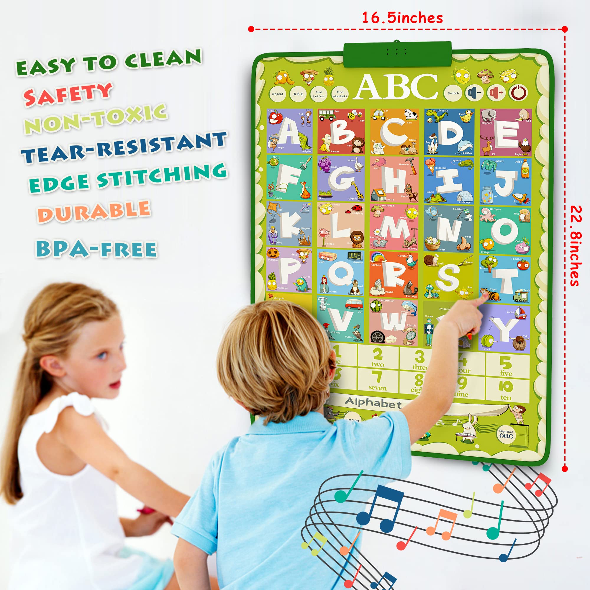 AMINFUN 100 Words Wall Chart Talking Poster, 100 Words Spelling & ABC & 123 & Music, Early Learning Electronic Toys, Great Preschool Educational Gifts for Toddlers Boys & Girls