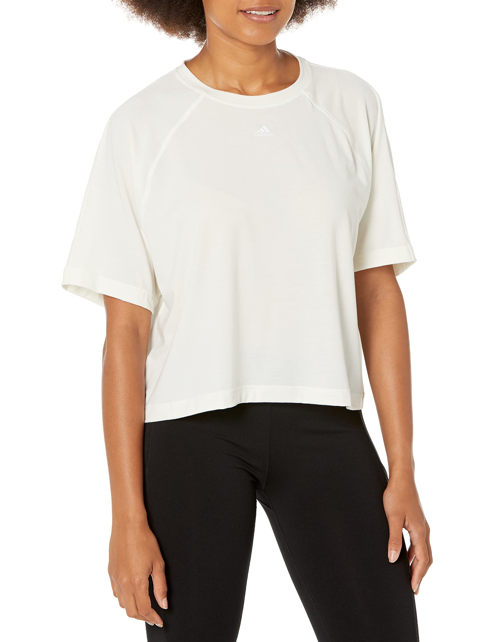 adidas Women's Standard Studio Wrap Back to-Shirt, Off White, Large