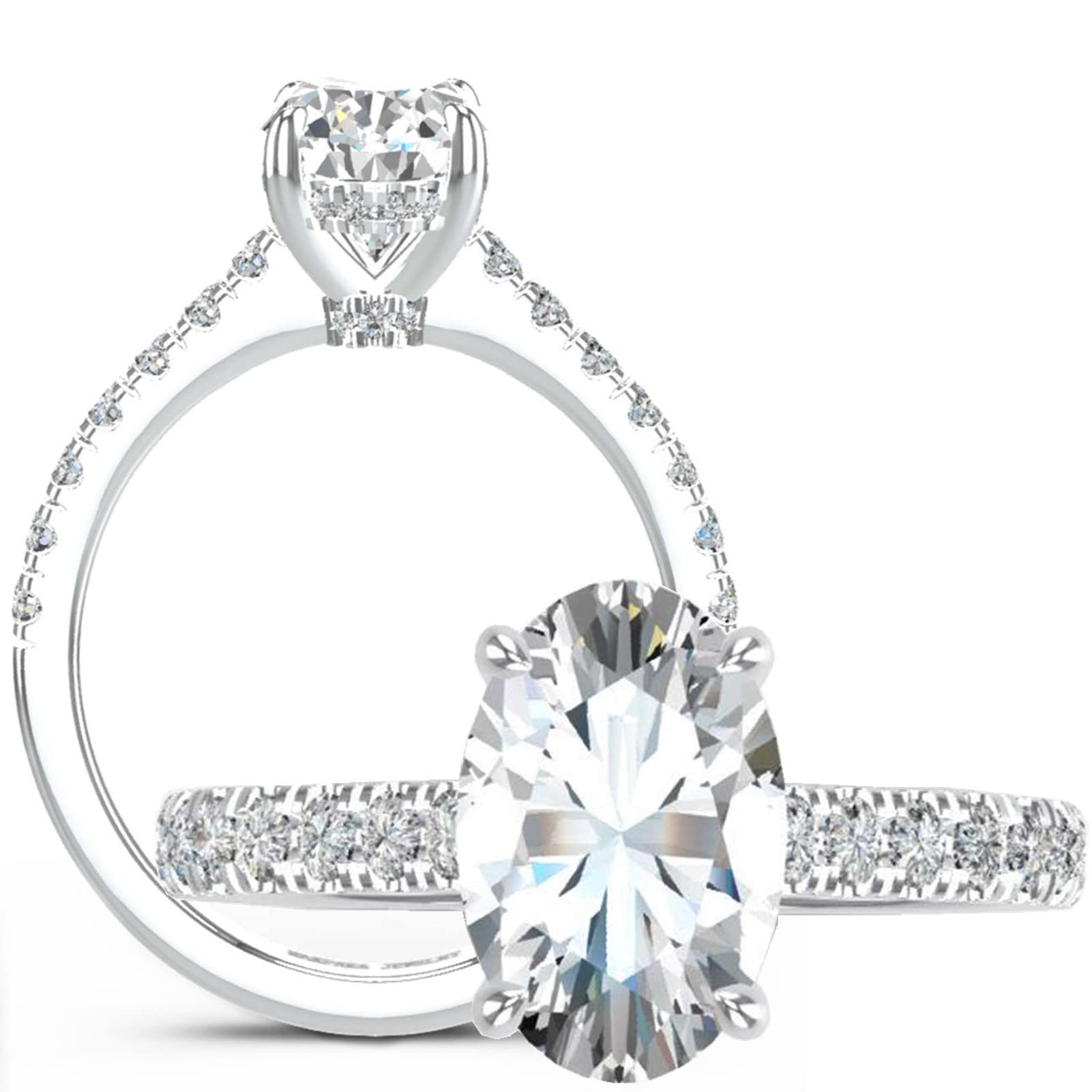 3.46 Carat Moissanite Rings, Sterling Silver with 18K White Gold Plated Solitaire Engagement Ring, Silver, Moissanite
