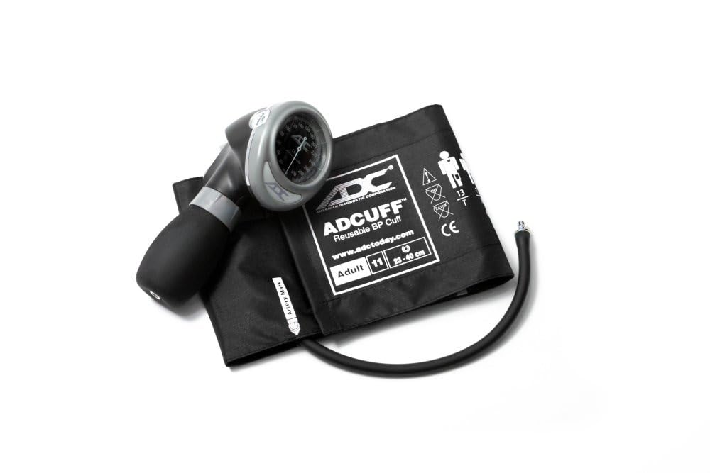 ADC 703-11ABK Diagnostix Model 703 Palm Style Aneroid Sphygmomanometer with Adcuff Nylon Blood Pressure Cuff, Adult, Black