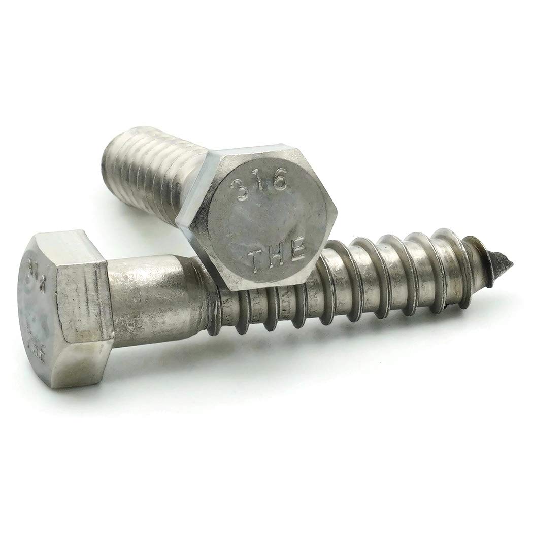 Stainless Steel 316 Lag Screws Hex Head Lag Bolts 3/8" x 2" Qty 25