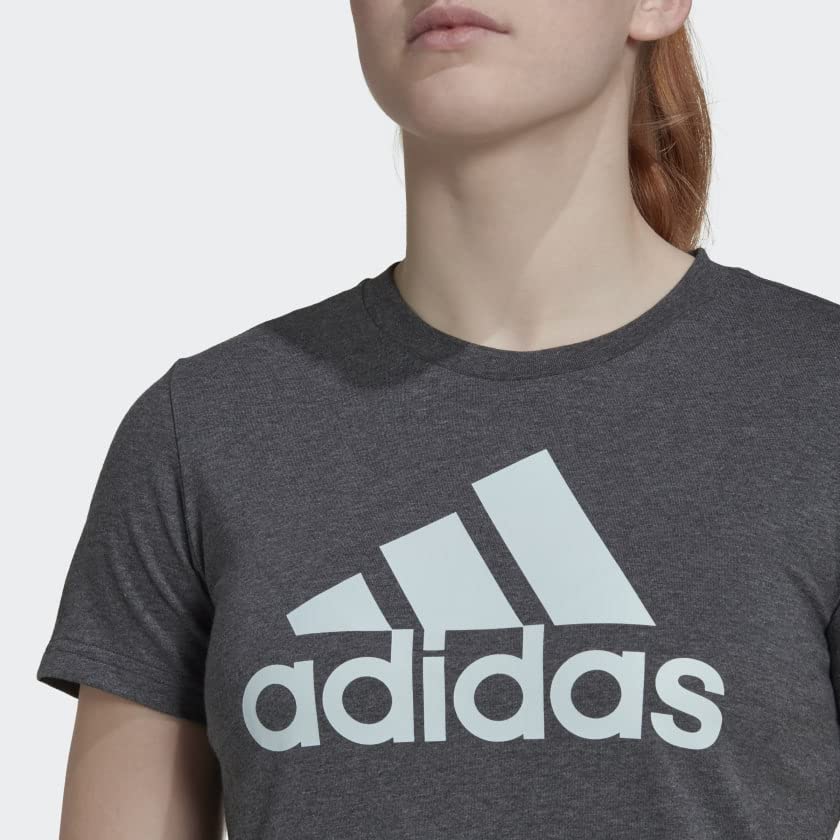 adidas Women's Standard Loungewear Essentials Logo Tee, Dark Grey Heather/Almost Blue, Large