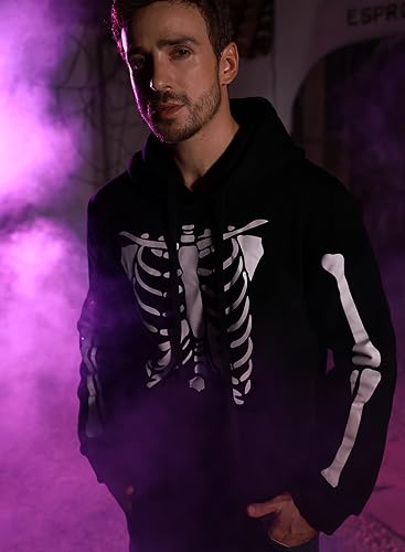 Arvilhill Men's Halloween Skeleton Black Pullover Party Costume Funny Hoodies Casual Sweatshirt M