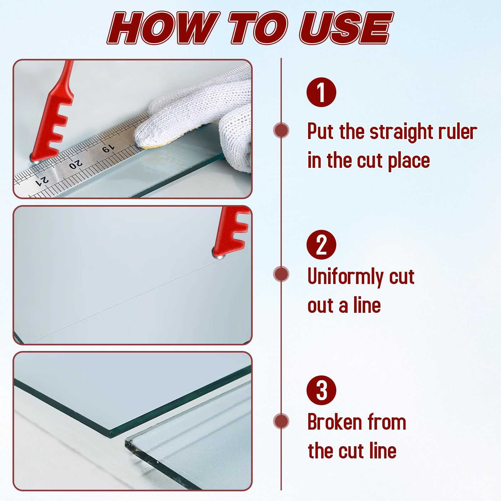 3Pcs Glass Cutter for Mirror, Glass Cutting Tool DIY Glass Cutting Kit, General Tools Glass Cutter, 2mm-20mm Pencil Style Oil Feed Carbide Tip Mirror Cutter Kit