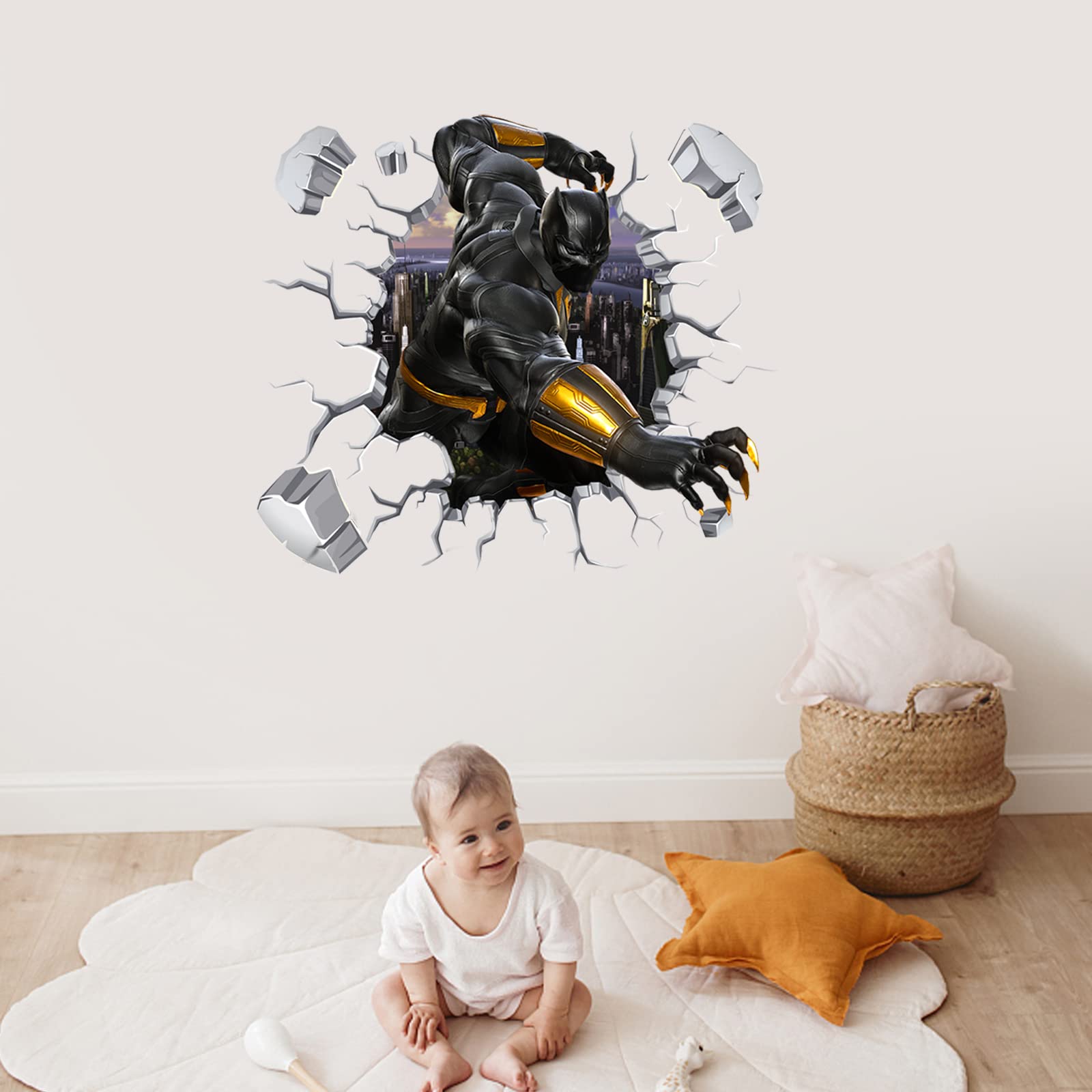3D Superhero Wall Decals Realistic Self-Adhesive Vinyl for Bedroom Nursery Playroom Decoration Wall Stickers Gift Supplies(15.7inx19.7in)