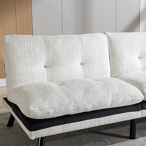 Anwick Futon Sofa Bed Convertible Futon Sleeper Couch, 71" Sleeper Sofa Bed with Adjustable Backrest, Modern Loveseat Couch for Compact Living Room, Apartment, Office (White)