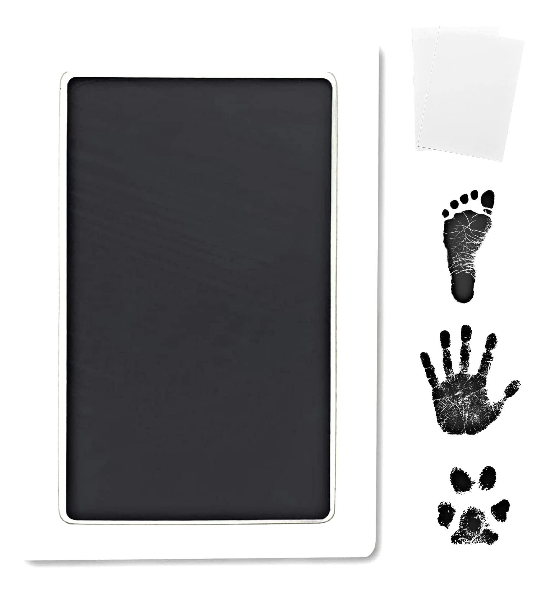 Inkless Large Clean Touch Ink Pad Kit for Baby Footprint, Handprint & Pet Paw Print - No Ink Mess, Clear Print, Smudge Resistant, Long Lasting, Baby Safe, Includes 2 Cardstock(Clean-Touch - Black)
