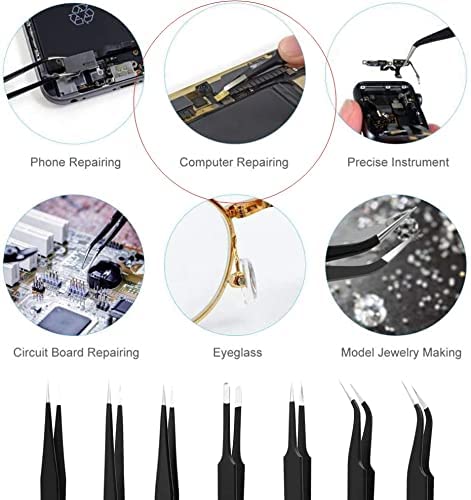 UToolmart 3PCS Precision Tweezers Set, Upgraded Anti-Static Stainless Steel Tweezers, Length: 122mm