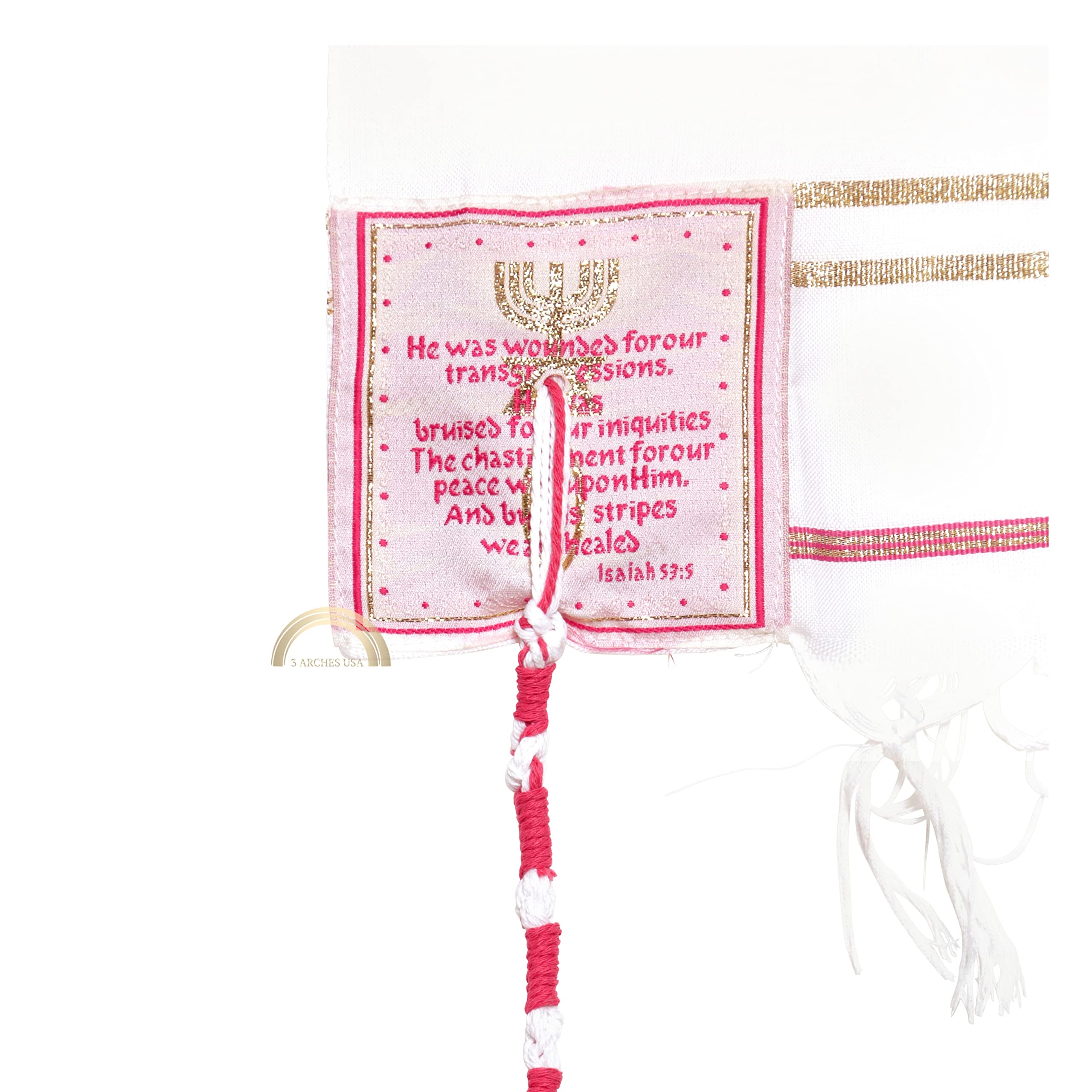 3 ARCHES USA, New Covenant Prayer Shawl Christian, Pink Messianic Tallit 72βX22β With Bag, Israel Design.