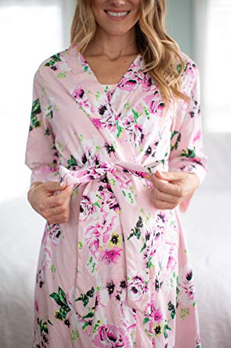 Baby Be Mine Maternity Nursing Delivery Robe & Baby Girl Swaddle Blanket Set with Daddy T-Shirt (Small/Medium Robe -Large Tshirt, Amelia)