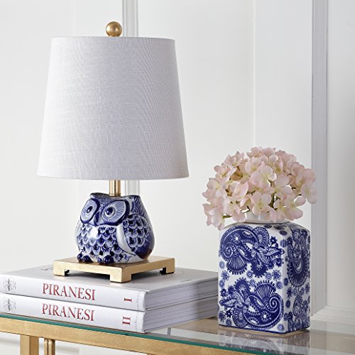 JONATHAN Y JYL3014A Justina 16" Ceramic Mini LED Table Lamp Cottage,Transitional for Bedroom, Living Room, Office, College Dorm, Coffee Table, Bookcase, Blue/White