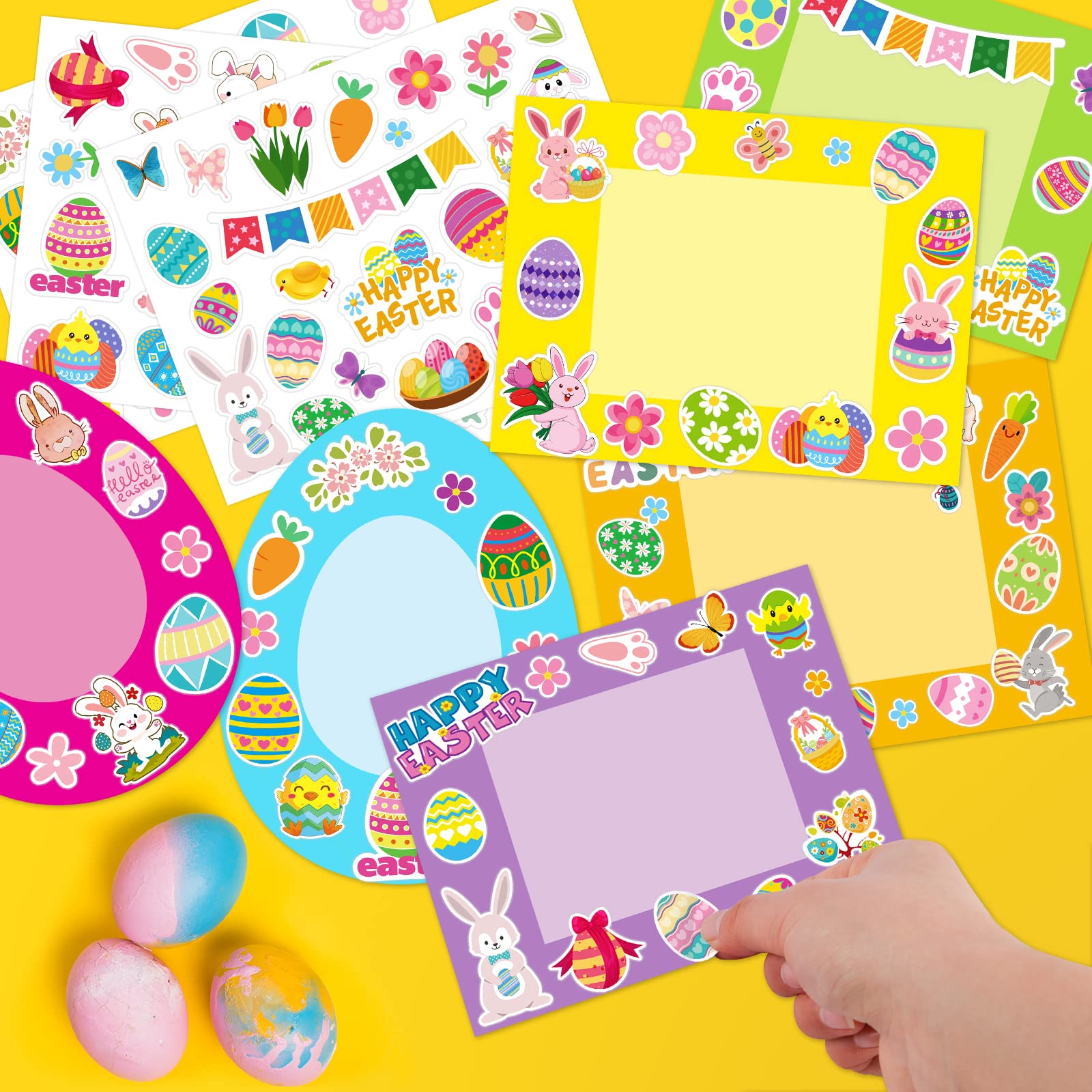 30 Pack Easter Picture Frame Craft Kits for Kids Easter Egg DIY Paper Photo Frames for Kids Home School Classroom Game Activities