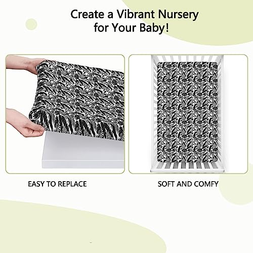 Exotic Themed Fitted Crib Sheet,Standard Crib Mattress Fitted Sheet Toddler Bed Mattress Sheets - Baby Crib Sheets for Girl or Boy,28“ x52“,Charcoal Grey White