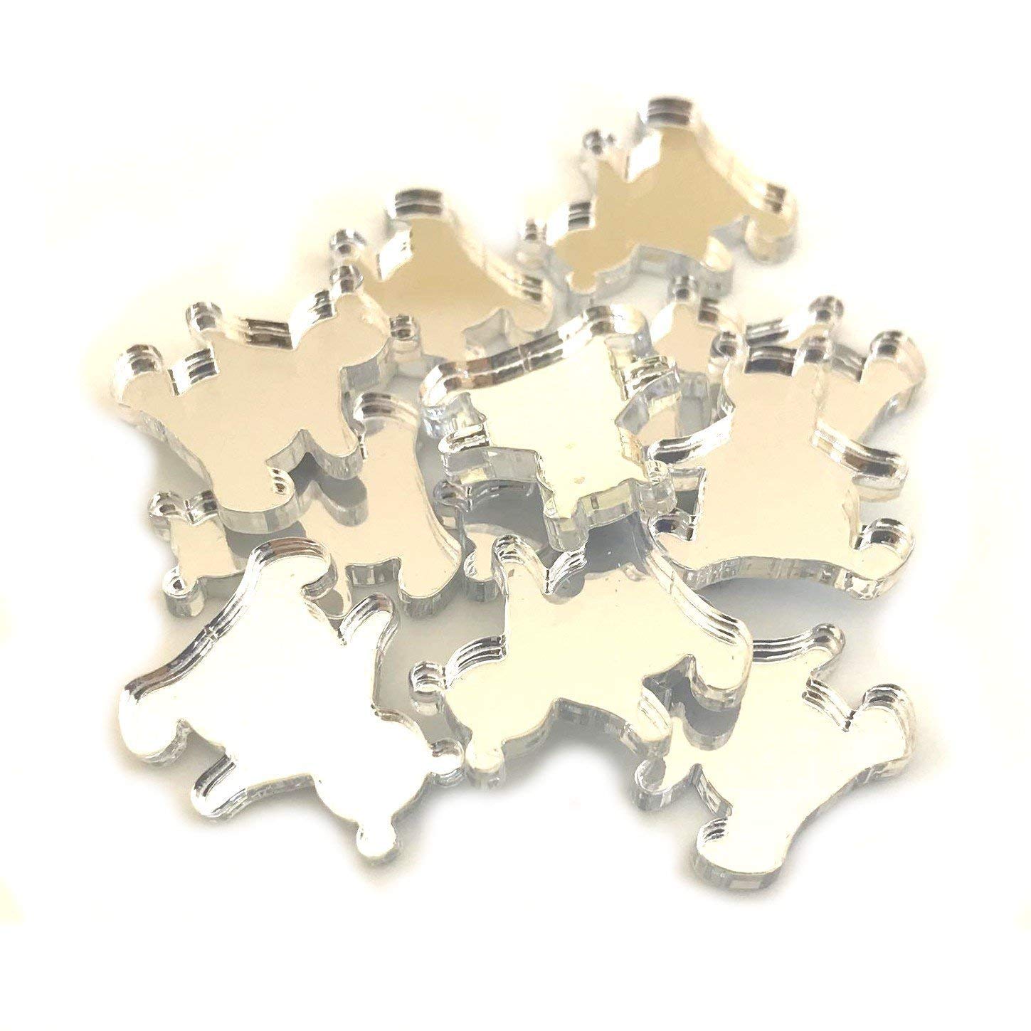 Super Cool Creations Teddy Bear Shaped Crafting Mirrors, Set of 10, Many Colours, Shatterproof Acrylic, Gold Mirror, Pack of 10 x 5cm