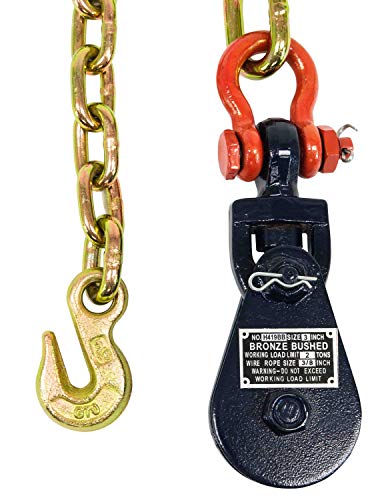Mytee Products 2 Ton Snatch Block with Chain Flatbed Tow Truck Rollback Wrecker Car Carrier Cable