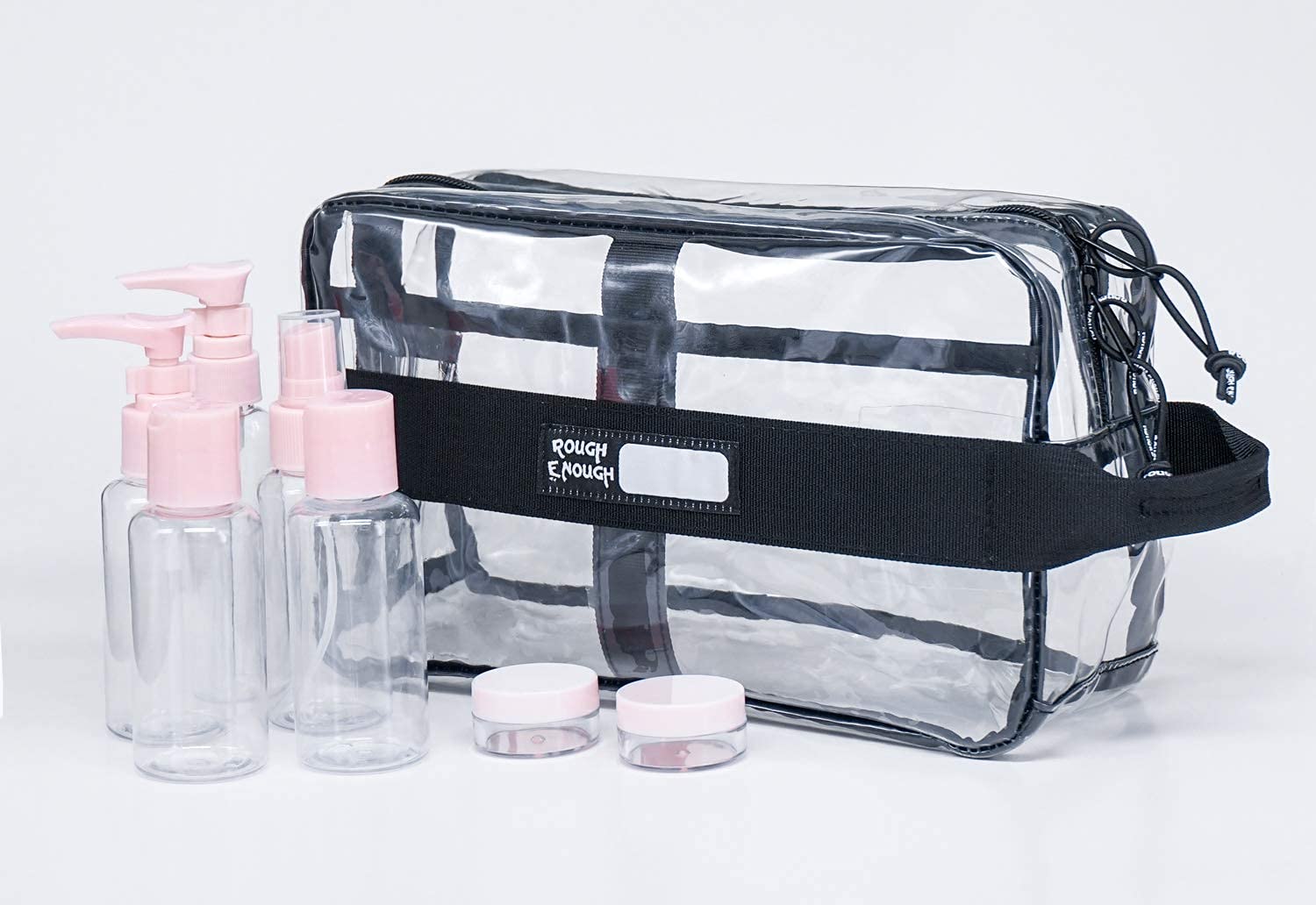 Rough Enough Clear Toiletry Bag Travel Makeup Cosmetic Bags Organizer Case for Toiletries with Zipper Pockets and Handle