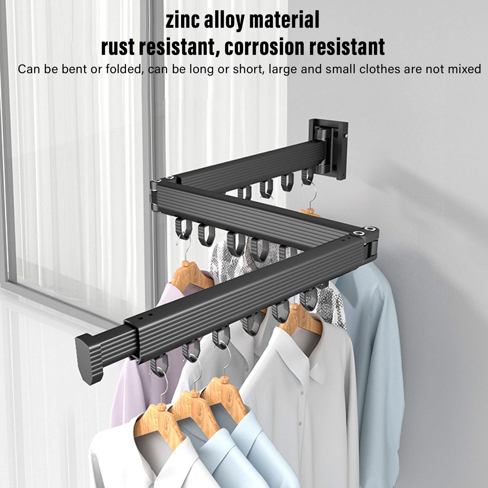 yaogohua Pull-Out Laundry Dryer, 3 Folding Clothes Drying Racks Wall Mounted, Easy to Install Design, Balcony, Mud Room, Bedroom, Pool (Black)