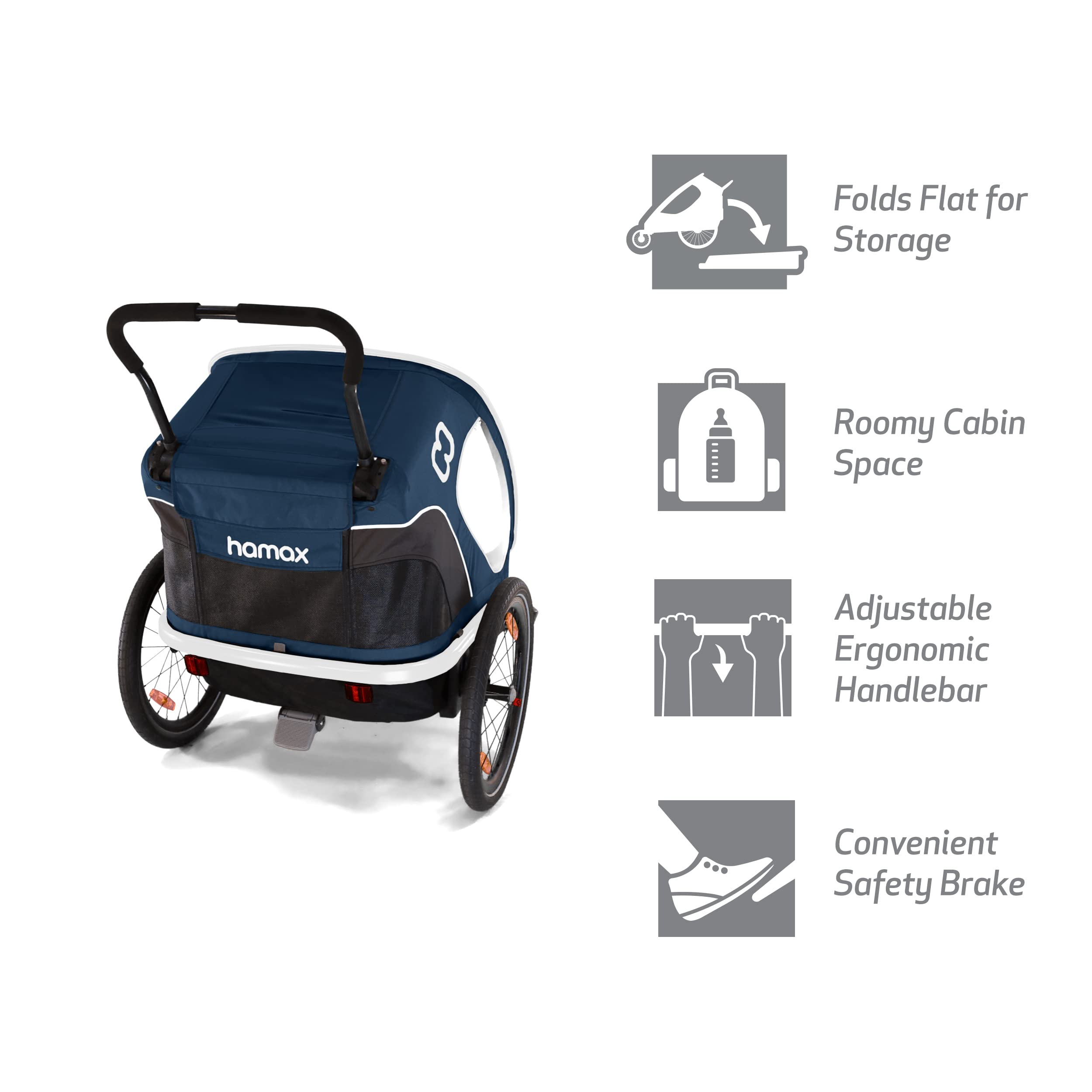 Hamax Outback One Seat Reclining Multi-Sport Child Bike Trailer + Stroller (Jogger Wheel Sold Separately) (Navy/White)