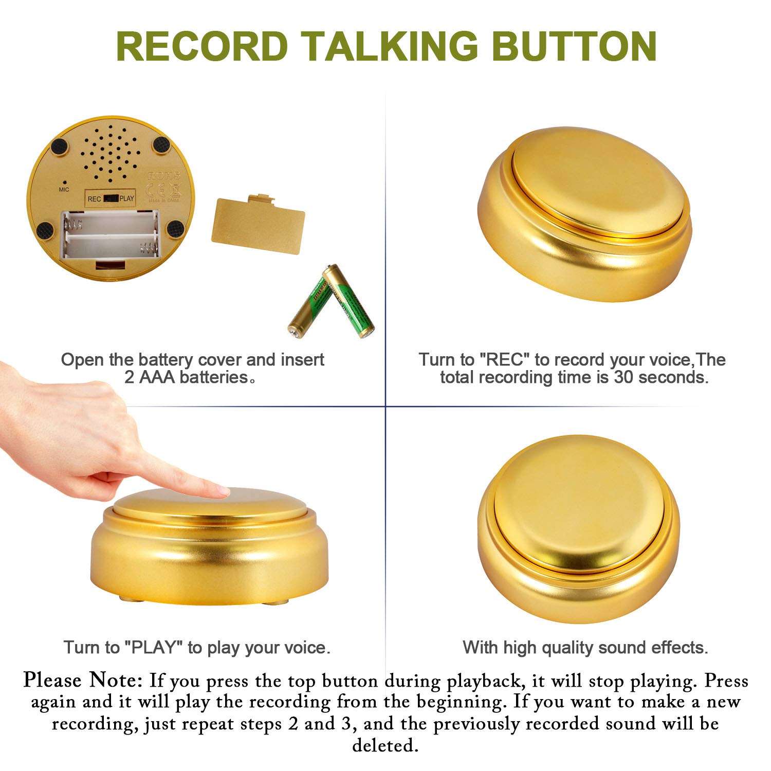 Recordable Buttons | Pet Talking Button | Custom Sound Button | Easy Button for Dog or Cat Communication | Game Buzzer for Home Office Gifts (Including Batteries)