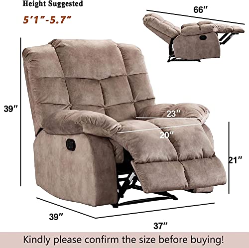 ANJHOME Single Recliner Chairs for Living Room Overstuffed Breathable Fabric Reclining Chair Manual Sofas (Apricot)