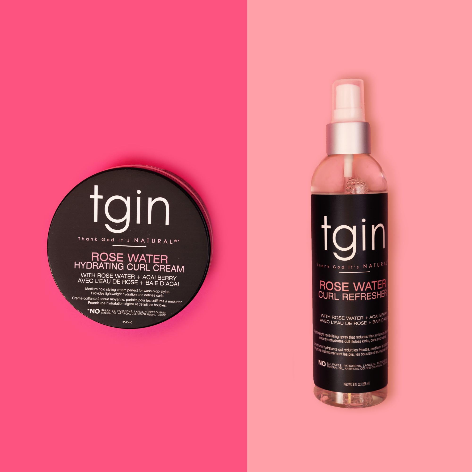tgin Rose Water Curl Refresher for Curly, Coily, and Wavy Hair, with Acai Berries, Moisturizes and Soothes Dry Hair and Scalp, Braids, Protective Styles, and Locs, 8 fl oz