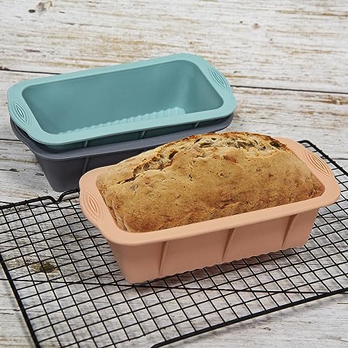 Anxbbo 3 Pack Silicone Bread Loaf Pans No-Stick Large Loaf Pan Set, Flexible Silicone Baking Molds forĀ Bread, Cake, Meatloaf, BPA Free and Dishwasher Safe (3 Pack (9.8''L x 4.7''W x 2.7''H))