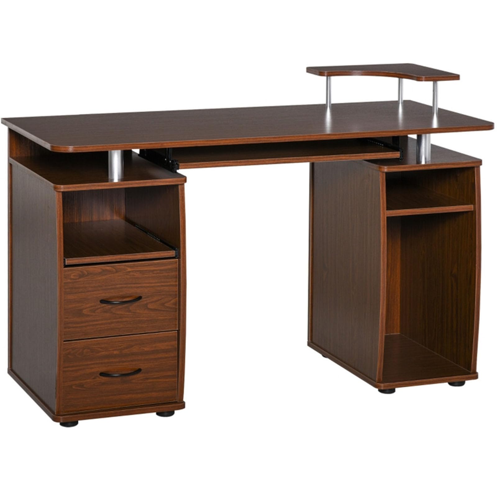 47.25" Multi-Function Computer Desk, Home Office Workstation Study Student Writing Desk with Keyboard Tray, Elevated Printer Rack, CPU Stand, Industrial Work Desk PC Table Study Desk, Walnut Brown