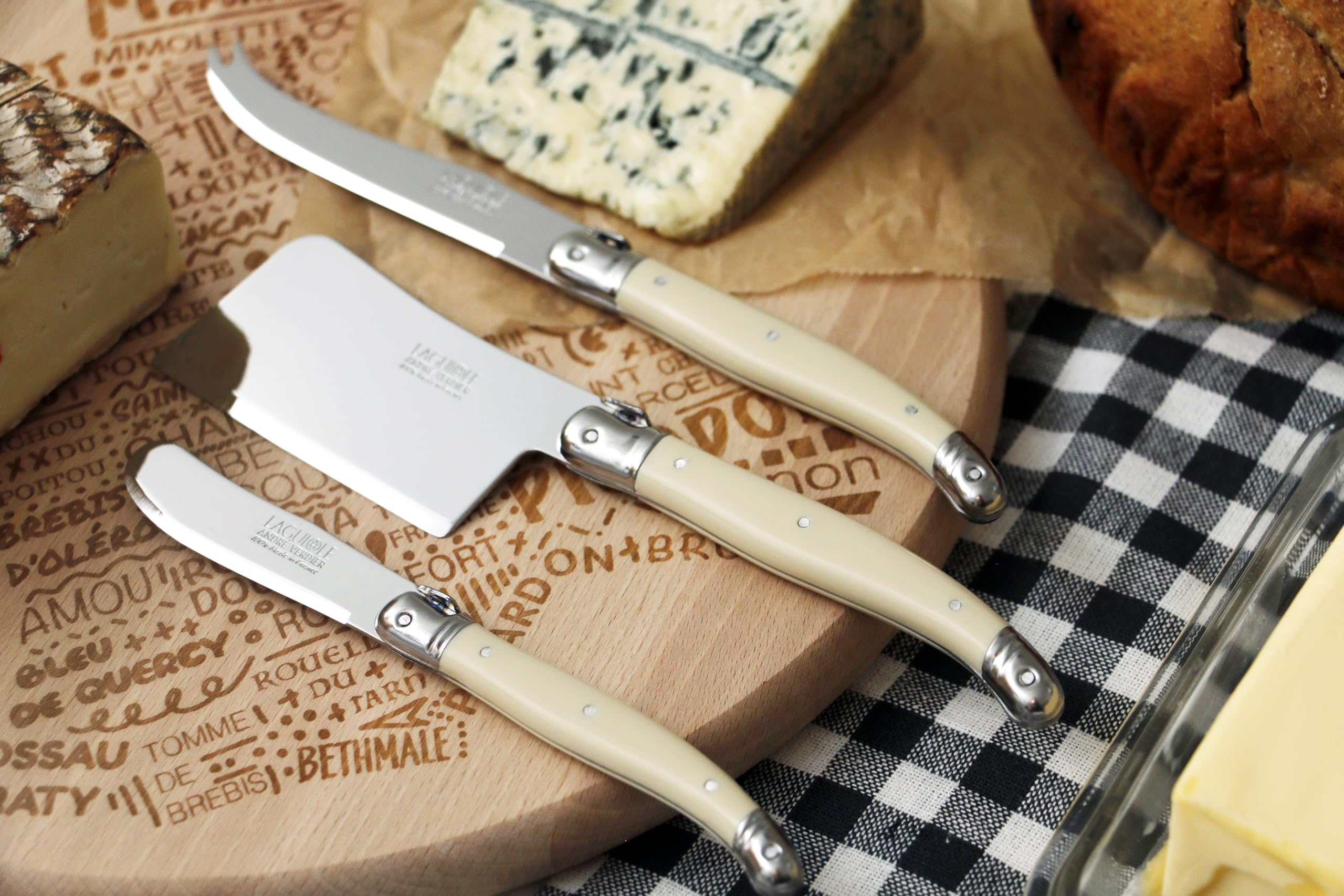 Andre Verdier Laguiole Debutant Cheese Knife Set 3 pce, Stainless Steel/Ivory, AV-3PC-CHEESE-IF, Made in France