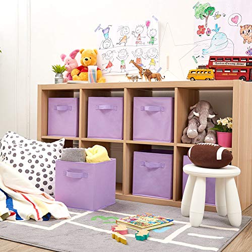 EZOWare Set of 12 Foldable Basket Bin Collapsible Storage Cube for Nursery, Kids Toys Organizer, Shelf Cabinet - (Pale Dogwood + Purple)