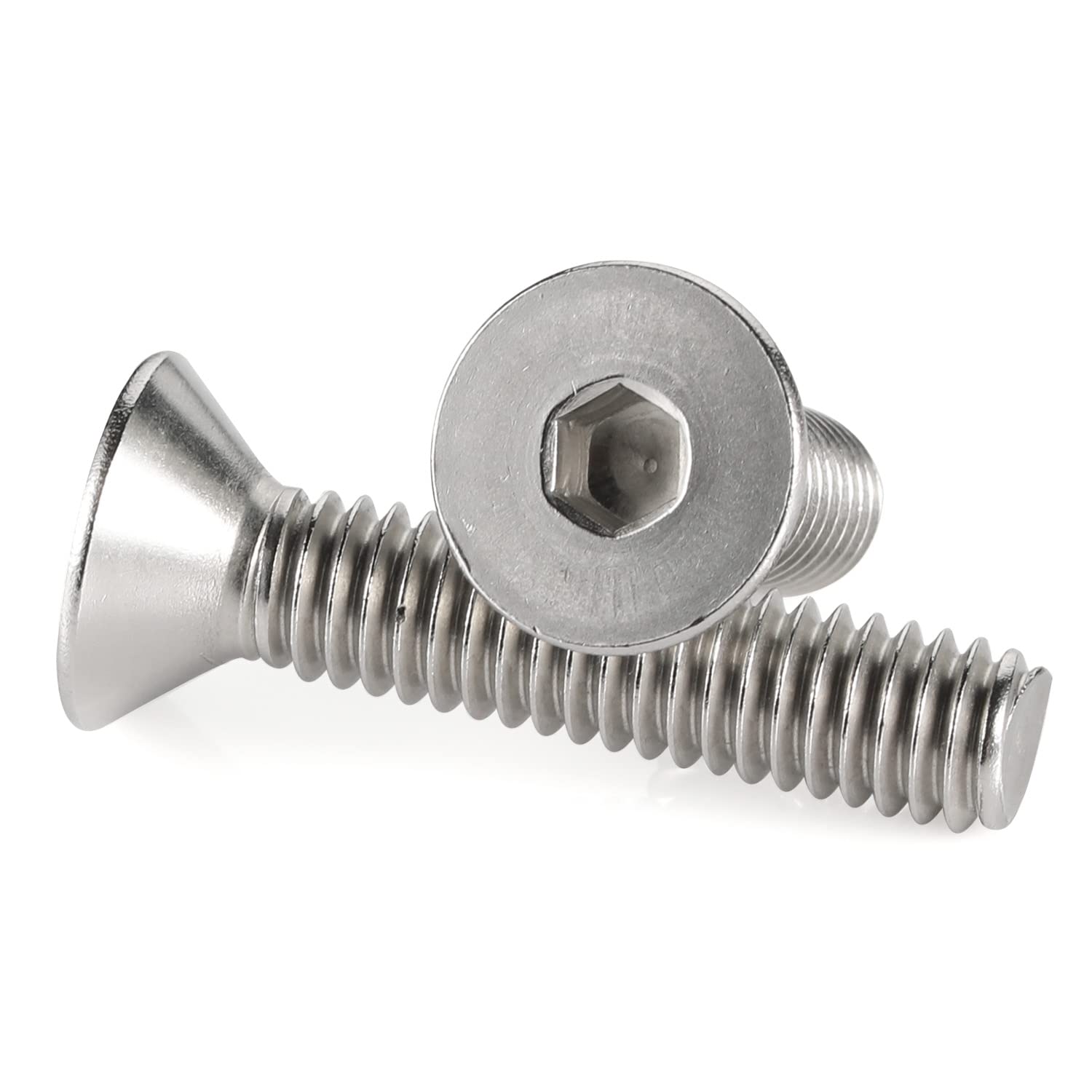 3/8-16 x 1-1/4" Flat Head Socket Cap Screw, Allen Socket Drive Full Thread Screw Bolts, Stainless Steel 304(16-8), Bright Finish, Quantity 10