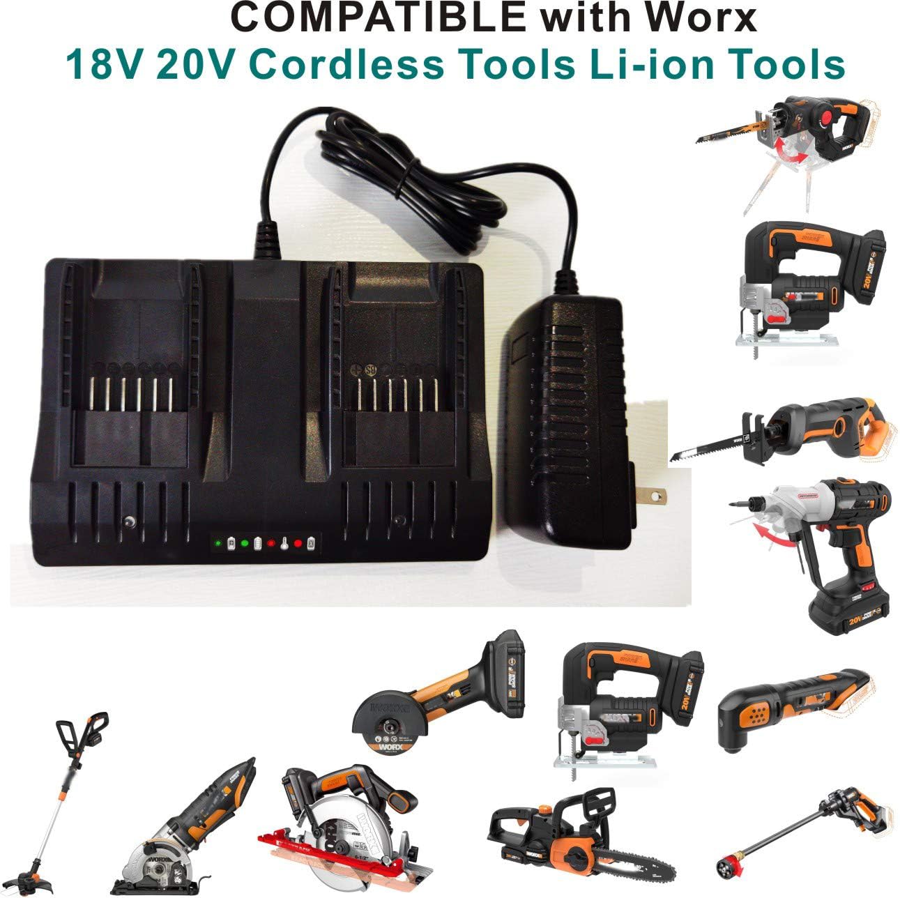 ANOITD WA3875 Replace Worx 20v Lithium Battery Charger Compatible with Worx 20v Batteries Wa3757 Wa3578 WA3525 Wa3522 WA3544 …