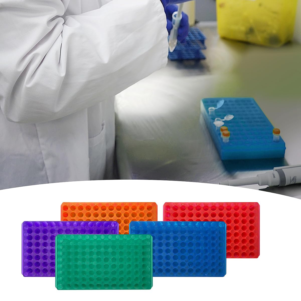 Plastic Tube Rack,Test Tube with Double Panel 96 Positions for 0.5ml-2ml Microcentrifuge Tubes and 1.8ml Refrigerated Tubes