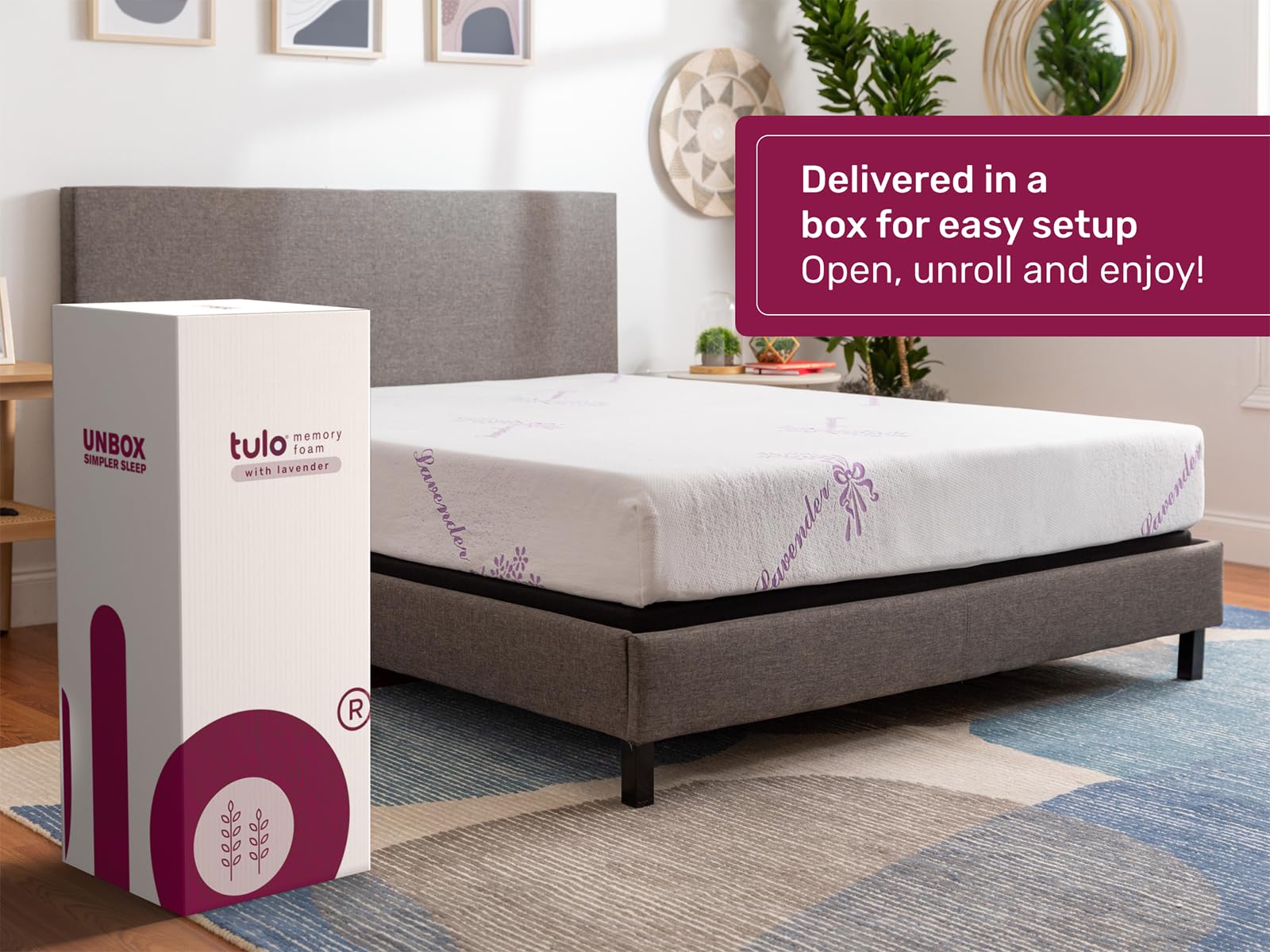 Tulo by Mattress Firm | 8 INCH Memory Foam Lavender Mattress | Medium Comfort | Pain-REDUCING Pressure Relief | King Size