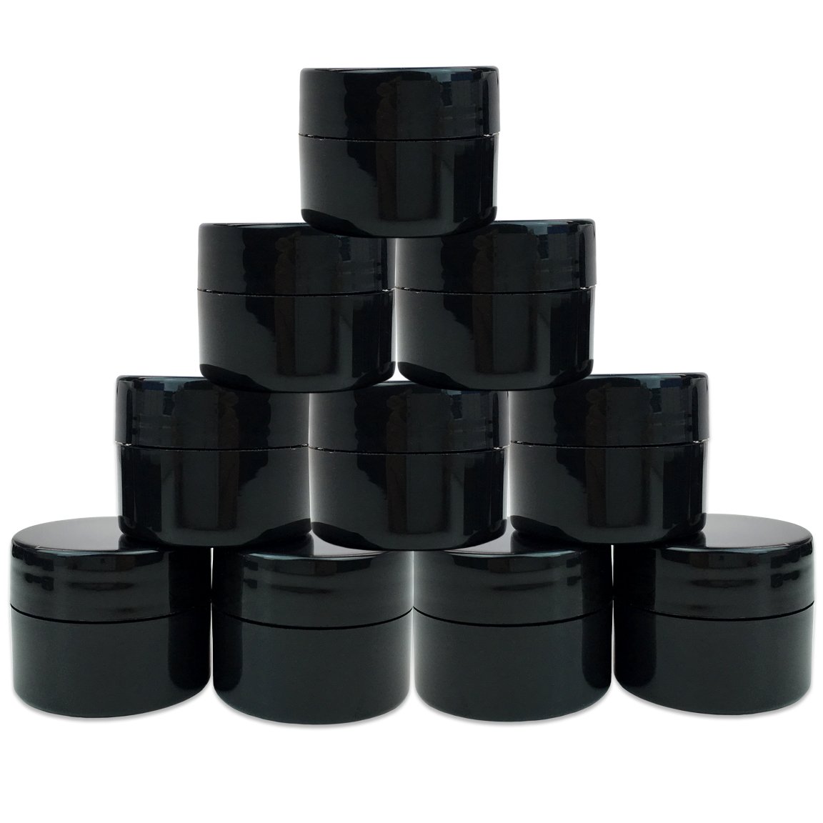 Beauticom 12 Pieces 7G/7ML (0.25oz) Black Sturdy Thick Double Wall Plastic Container Jar with Foam Lined Lid for Lotion, Creams, Toners, Lip Balms, Makeup Samples - BPA Free