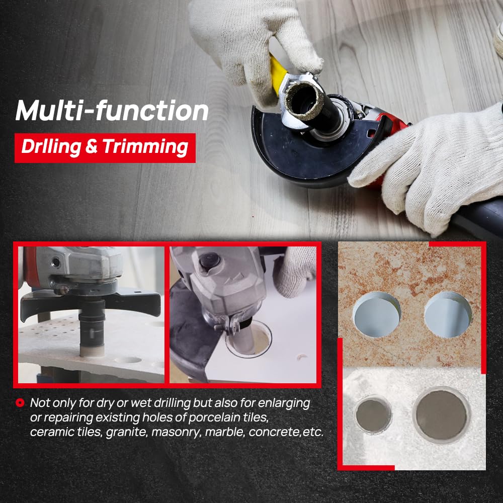 DT-DIATOOL Tile Hole Saw Kit Diamond Core Drill Bits Kit 19/28/35/45/51mm with Diamond Finger Bit 20mm and 2 Adapters for Porcelain Tile Ceramic Marble Granite Diamond Hole Saw Kit