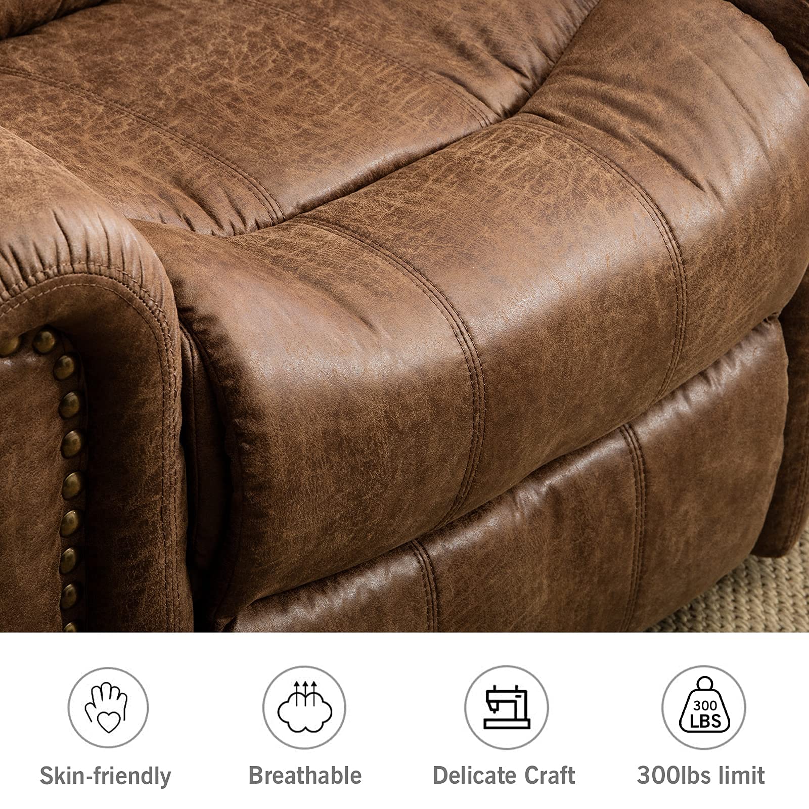 ANJ Electric Recliner Chair W/Breathable Bonded Leather, Classic Single Sofa Home Theater Recliner Seating W/USB Port (Nut Brown)