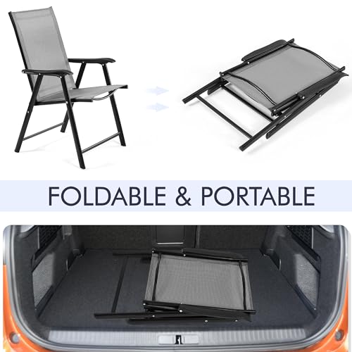 Yaheetech Patio Chairs Outdoor Chairs Set of 2 Portable Dining Chairs with Armrests for Camping, Lawn Yard Beach, Folding Patio Chairs 2-Pack Patio Chairs Metal Frame