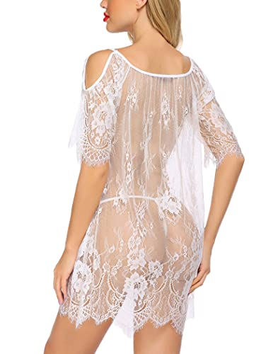 Avidlove Women Sexy Lingerie Cold Shoulder Eyelash Lace Babydoll(White,L)