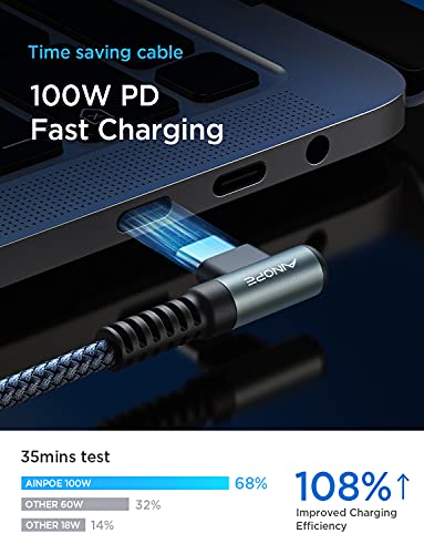 AINOPE 100W USB Charging Cable, 90° Cable, 6.6FT, Grey