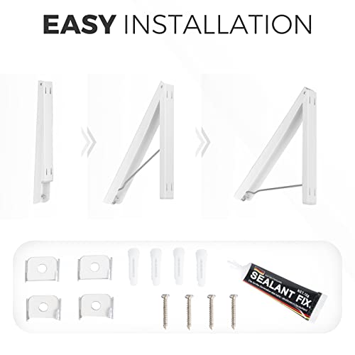 Ainpota 2 Pack Clothes Drying Rack Triangle Wall Mounted Drying Rack Clothing Laundry Drying Rack Collapsible with Rod for Laundry and Indoor，White