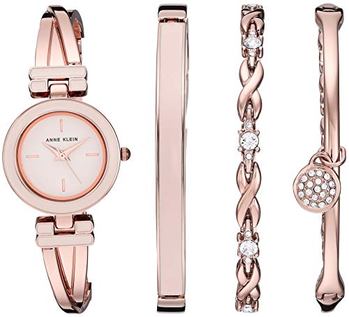 Anne Klein Women's Bangle Watch and Premium Crystal Accented Bracelet Set