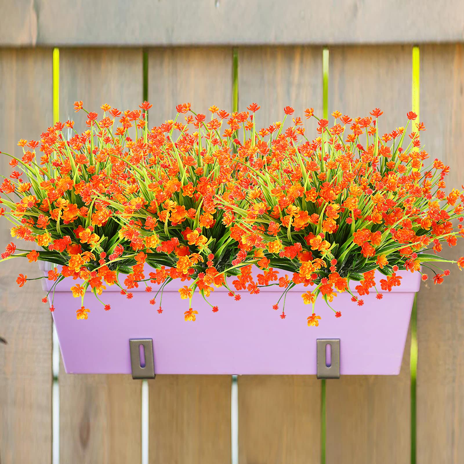 BINDUO 6 Pcs Fake Fall Flowers Artificial Plants Outdoor Daffodil UV Resistant Faux Plastic Flowers Greenery Shrubs Hanging Planter for Home Kitchen Bathroom Garden Patio Balcony Window Decor (Orange)