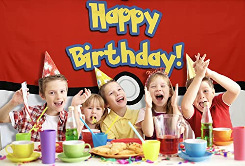 5x3ft Cartoon Video Game Birthday Photography Backdrops Magical Pet Red and White Ball Photo Background Party Table Banner Back Drop Decor