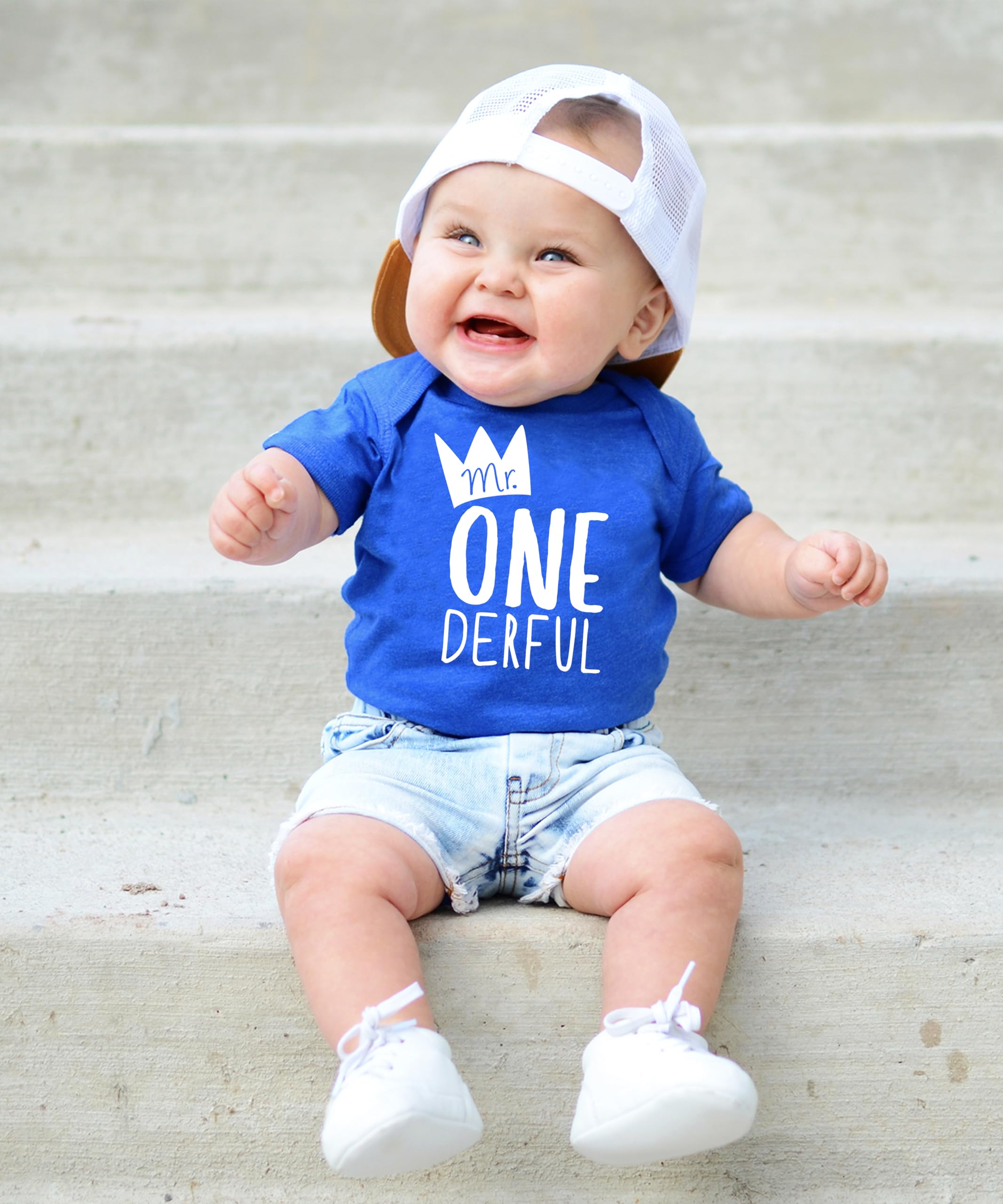 Olive Loves Apple Mr.One-Derful 1st Birthday Bodysuit for Baby Boys First Birthday Vintage Royal Bodysuit 12 Months